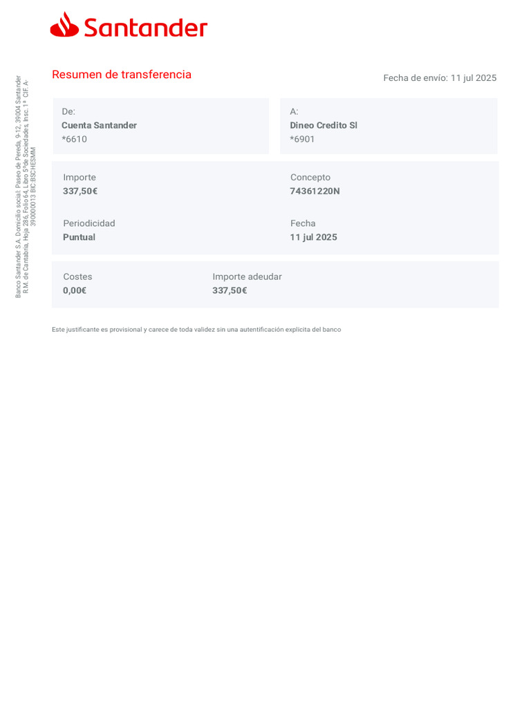 Resumen De Transferencia Santander Pdf