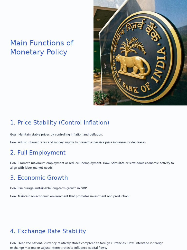 Functions of RBI Monetary Policy | PDF | Reserve Bank Of India | Open ...