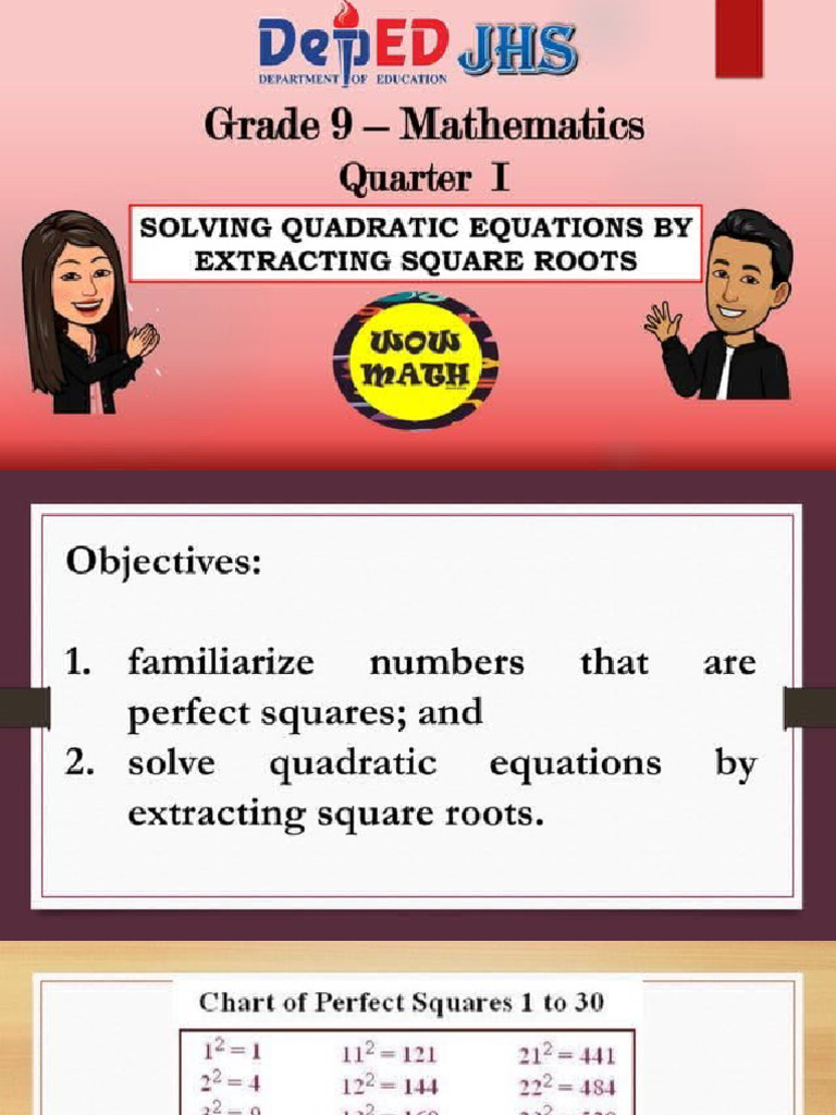 Solving Quadratic Equations by Extracting Square Roots | PDF