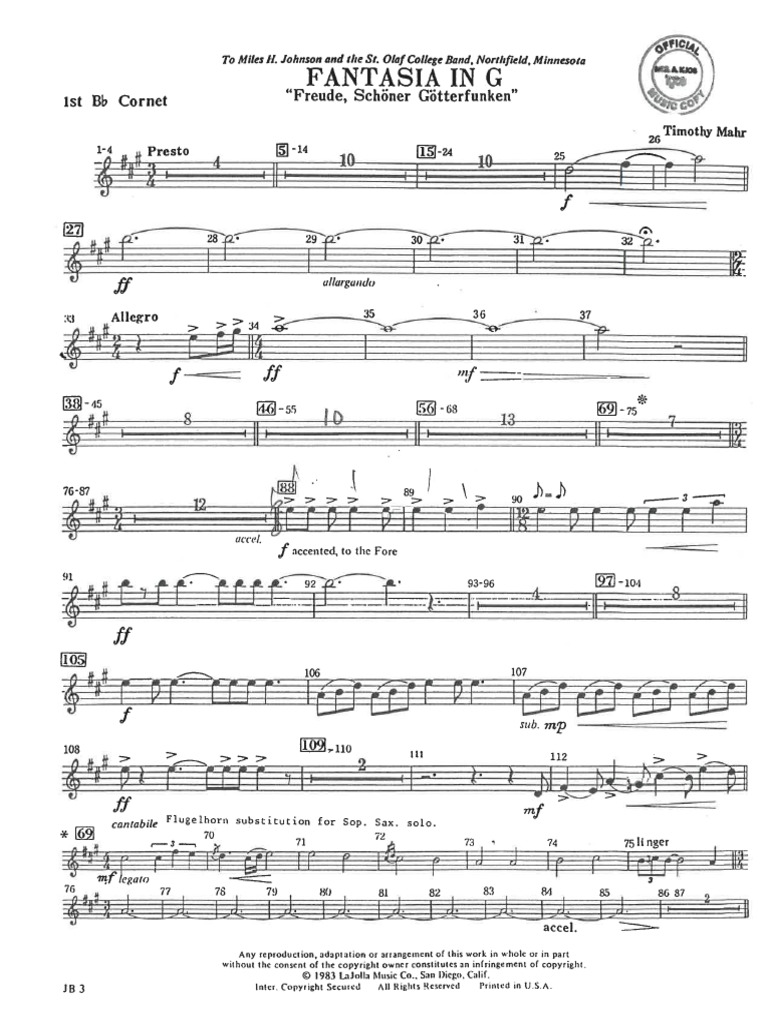 Fantasia in G-Cornets and Trumpets | PDF