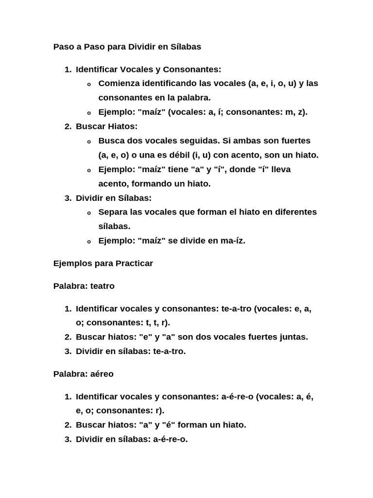Guía para Dividir Palabras en Sílabas | PDF | Sílaba | Vocal