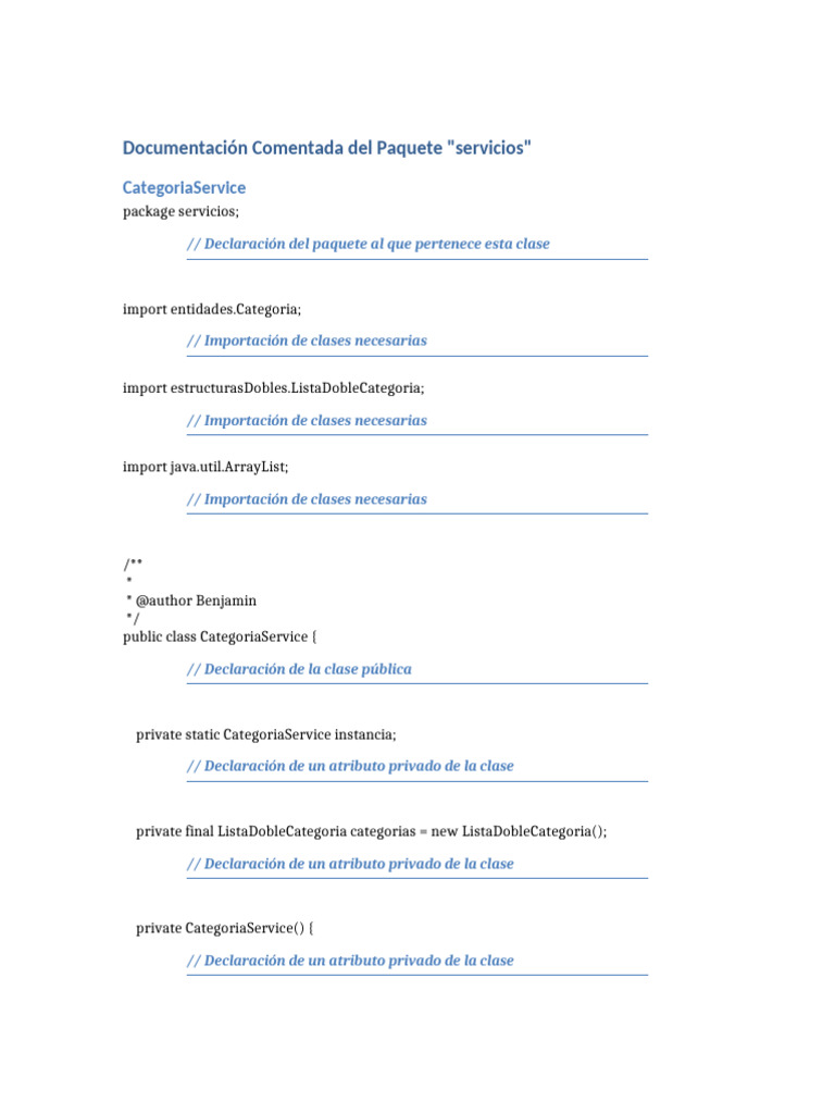 Documentacion Comentada Servicios Java | PDF | Constructor (Programación Orientada a Objetos ...