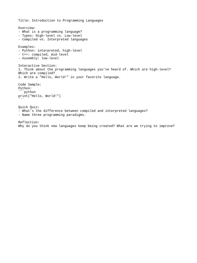 Intro Programming Languages | PDF