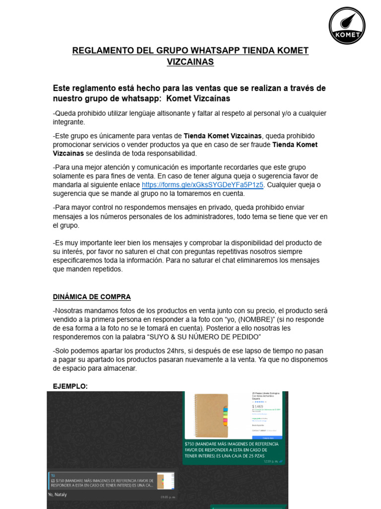 Reglamento Del Grupo Whatsapp Tienda Komet Vizcainas Pdf Chat En Linea