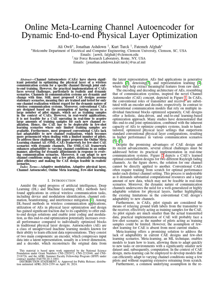 Online Meta-Learning Channel Autoencoder For Dynamic End-To-End Physical Layer Optimization ...