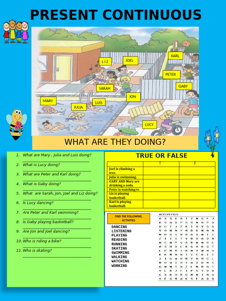 Present Continuous Picture Description Exercises Wordsearches 102312 ...