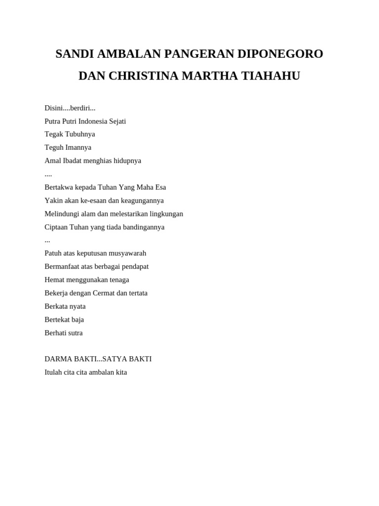 Sandi Ambalan Pangeran Diponwgoro Dan Christina Martha Tiahahu | PDF