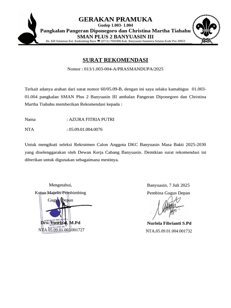 744886116 Contoh Surat Rekomendasi Gudep | PDF