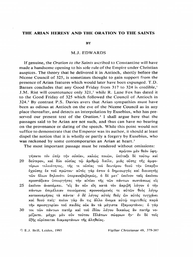 Arian Features in Constantine's Oration | PDF | Arianism | Systematic ...