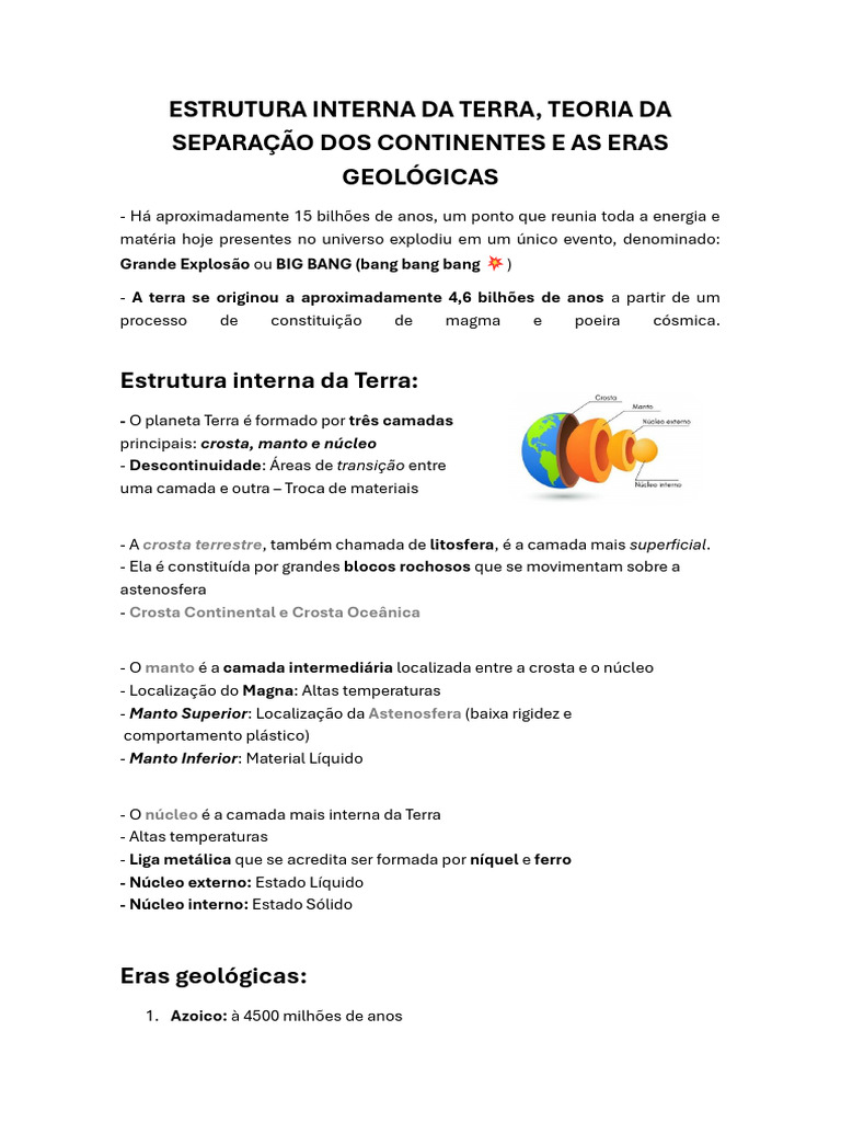 Estrutura da Terra e Eras Geológicas | PDF | Terra | Terreno