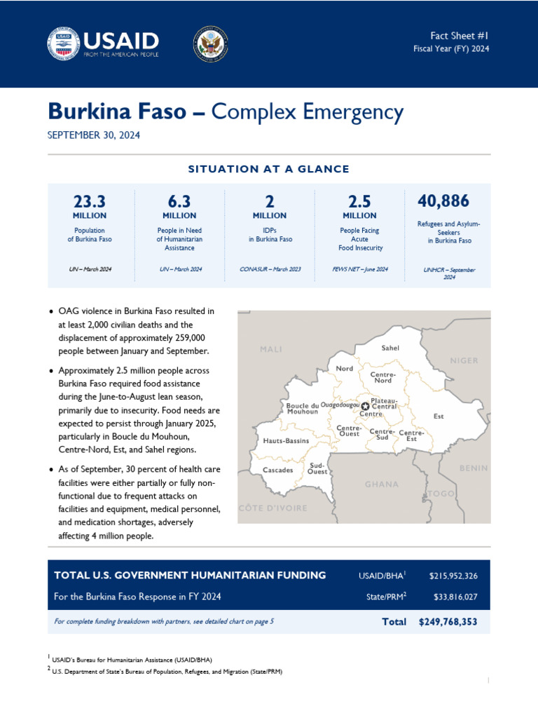 2024 - 09 - 30 USG Burkina Faso Complex Emergency Fact Sheet #1 | PDF ...
