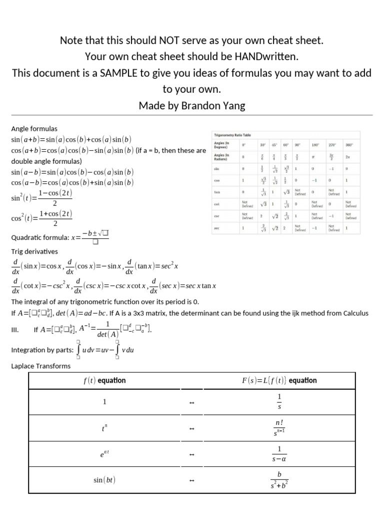 Differential Equations Formula Guide | PDF | Vector Space | Algebra