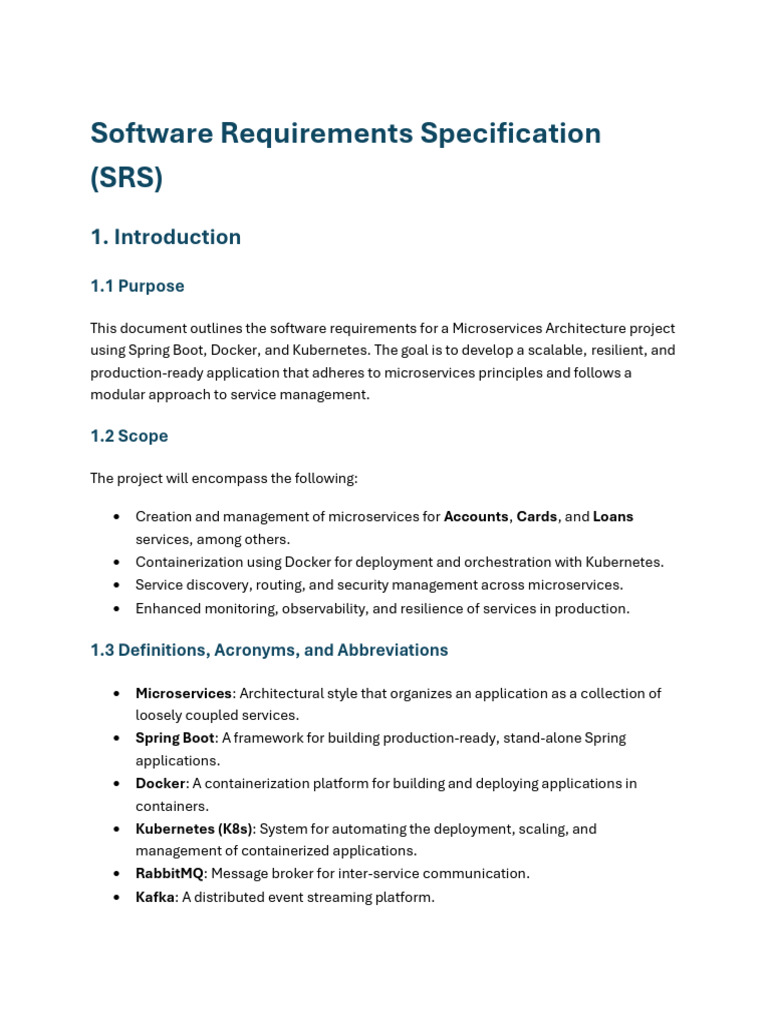 SRS For Master Microservices With SpringBoot Docker Kubernetes | PDF ...
