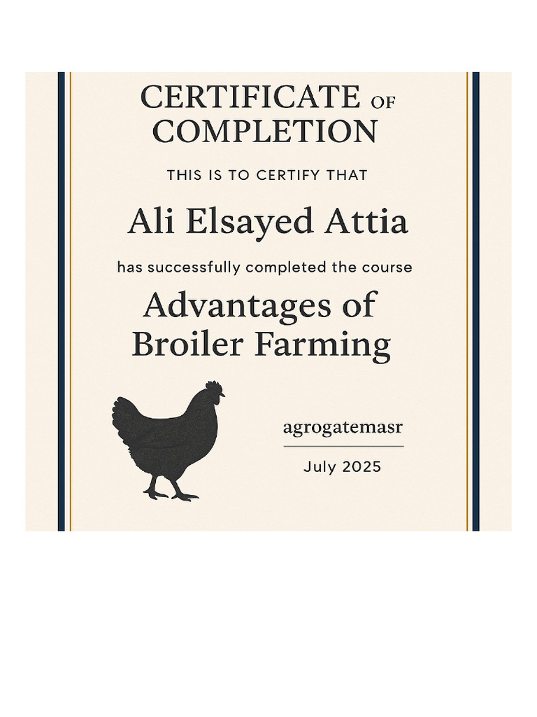 Broiler Farming Certificate Ali Elsayed Attia | PDF