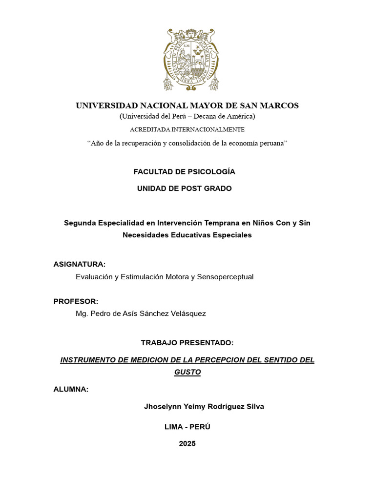 Instrumento de Medicion de La Percepcion Del Sentido Del Gusto | PDF ...