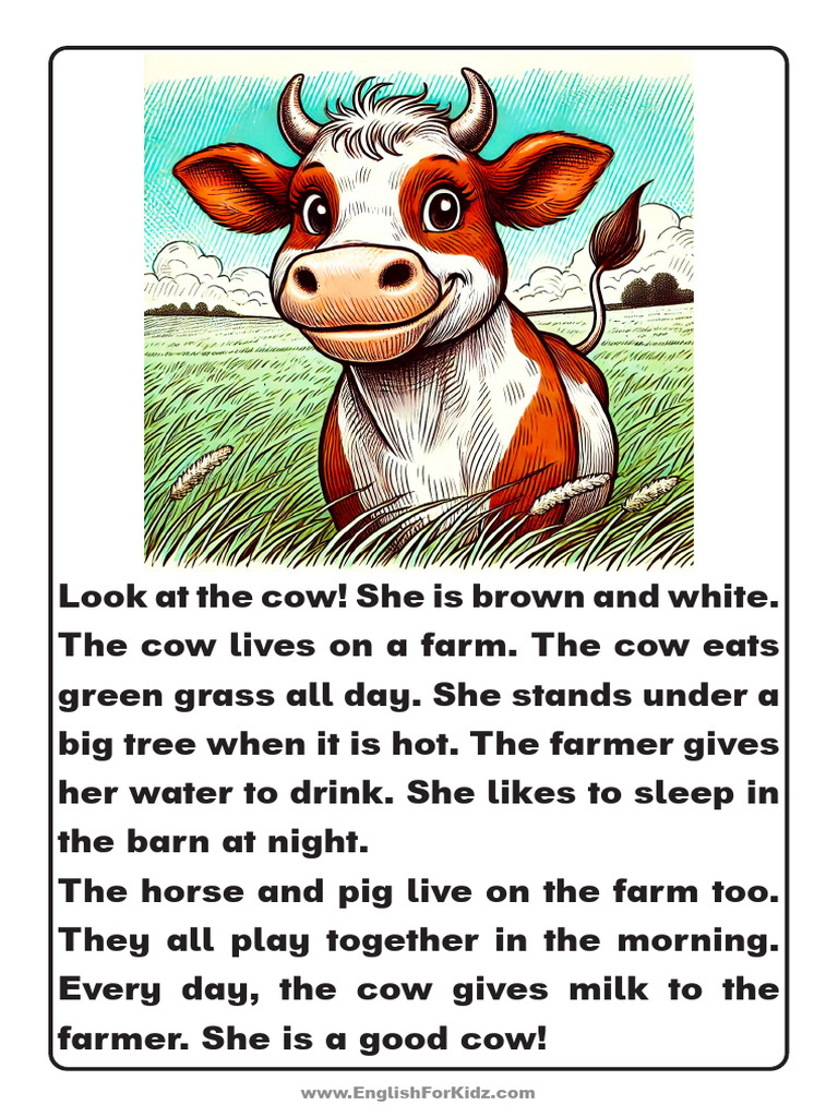 Cow Story Reading Comprehension | PDF | Adverb | Language Mechanics