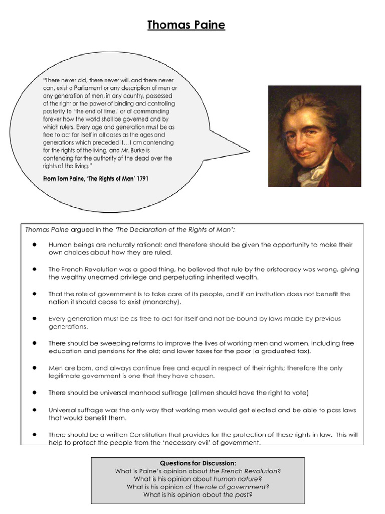 A-Level History Thomas Paine Worksheet | PDF