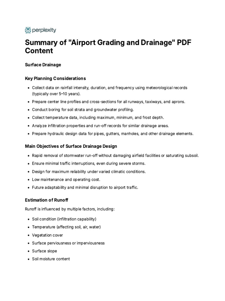 Summary of - Airport Grading and Drainage - PDF Cont | PDF | Surface Runoff | Storm Drain