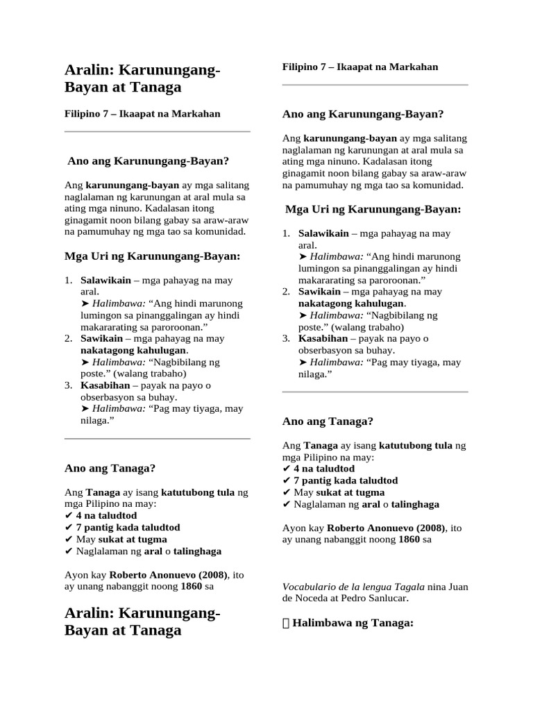 KOPYA-karunungan Bayan at Tanaga | PDF