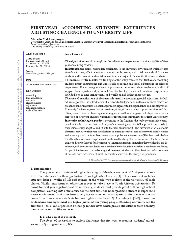 First-Year Accounting Students' Adjustment Challenges | PDF ...
