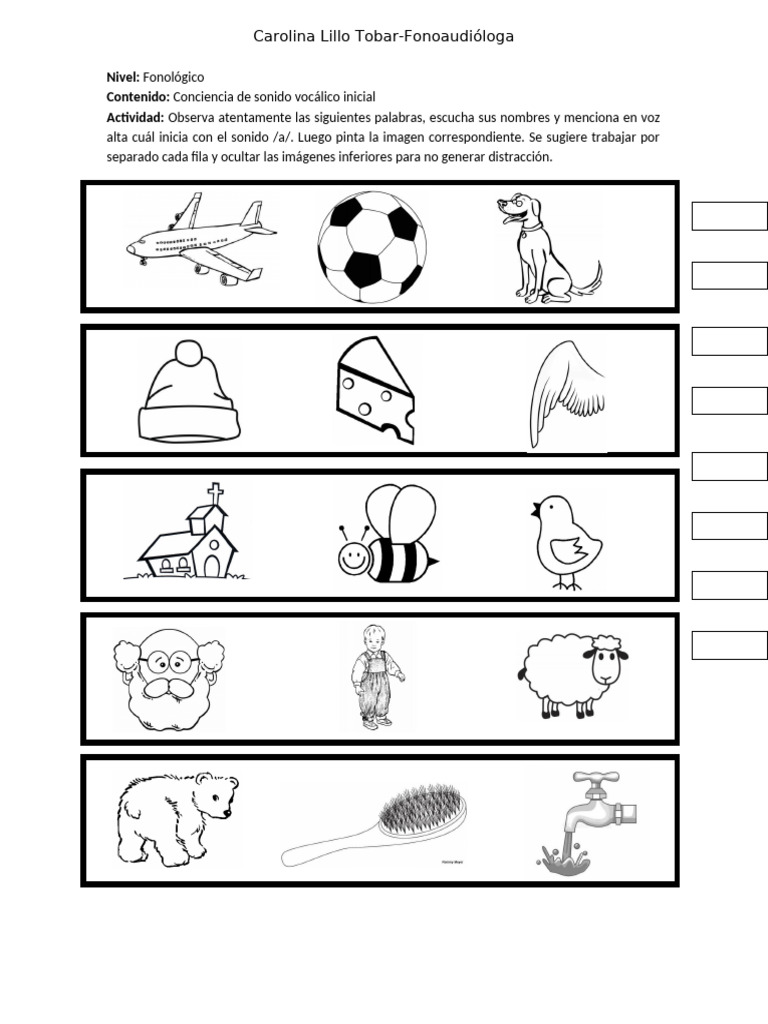Identificación Sonido Inicial A | PDF