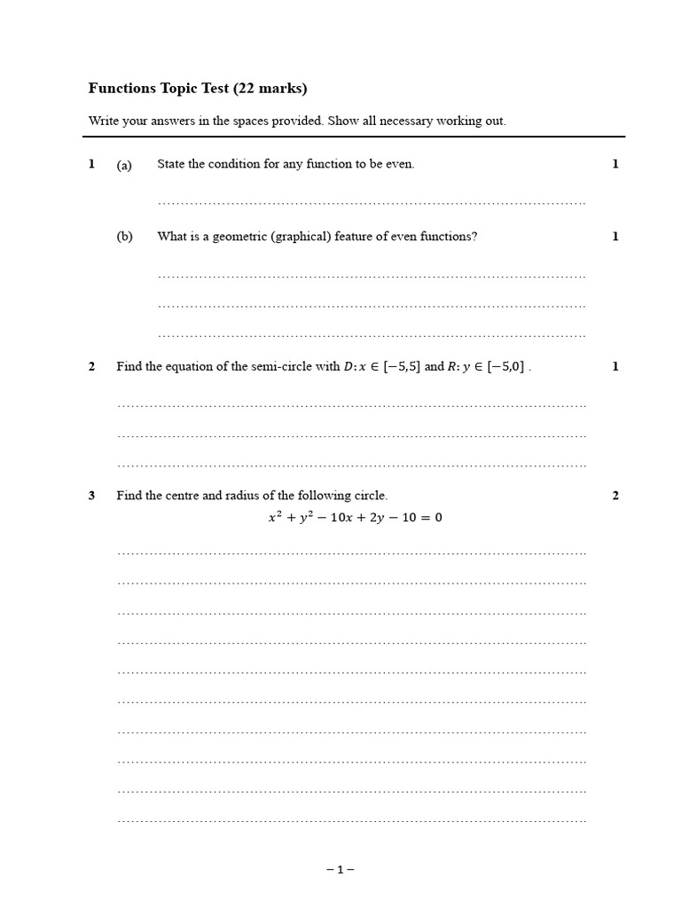Functions Topic Test Questions and Solutions | PDF | Geometry