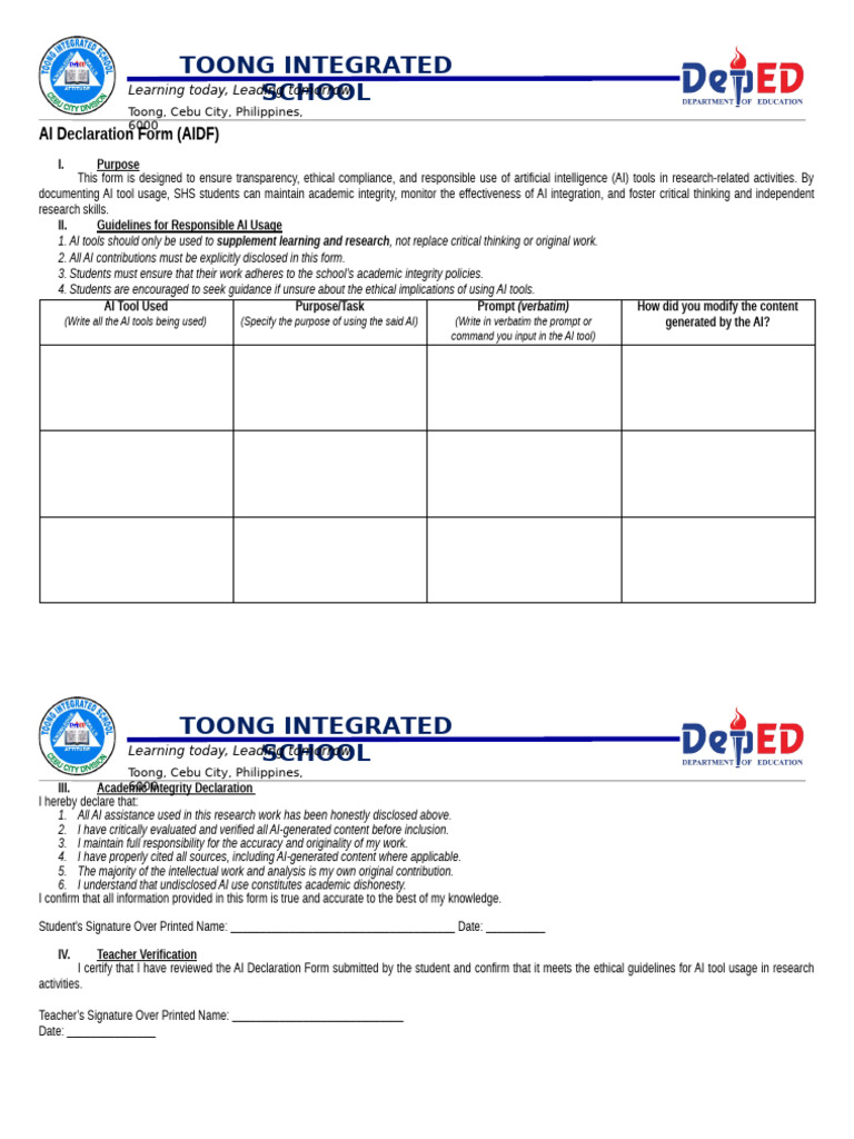 Ai Declaration Form Template Ver.2 | PDF | Artificial Intelligence ...