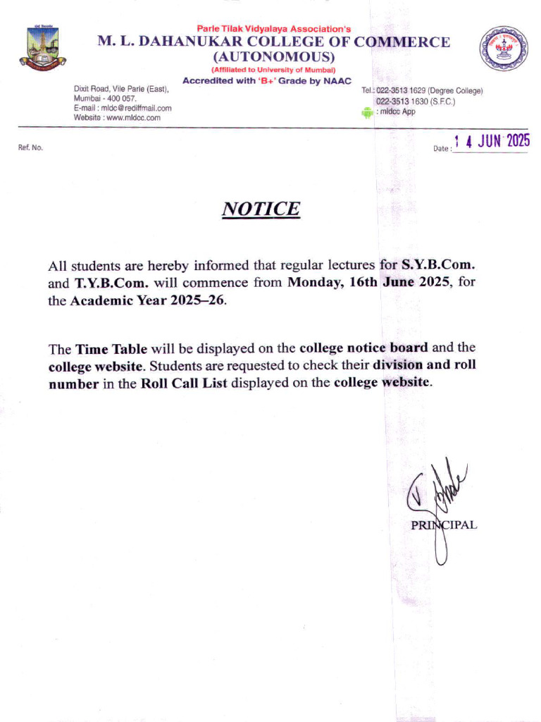 College Reopening Notice B.com. 2025 - 26 | PDF