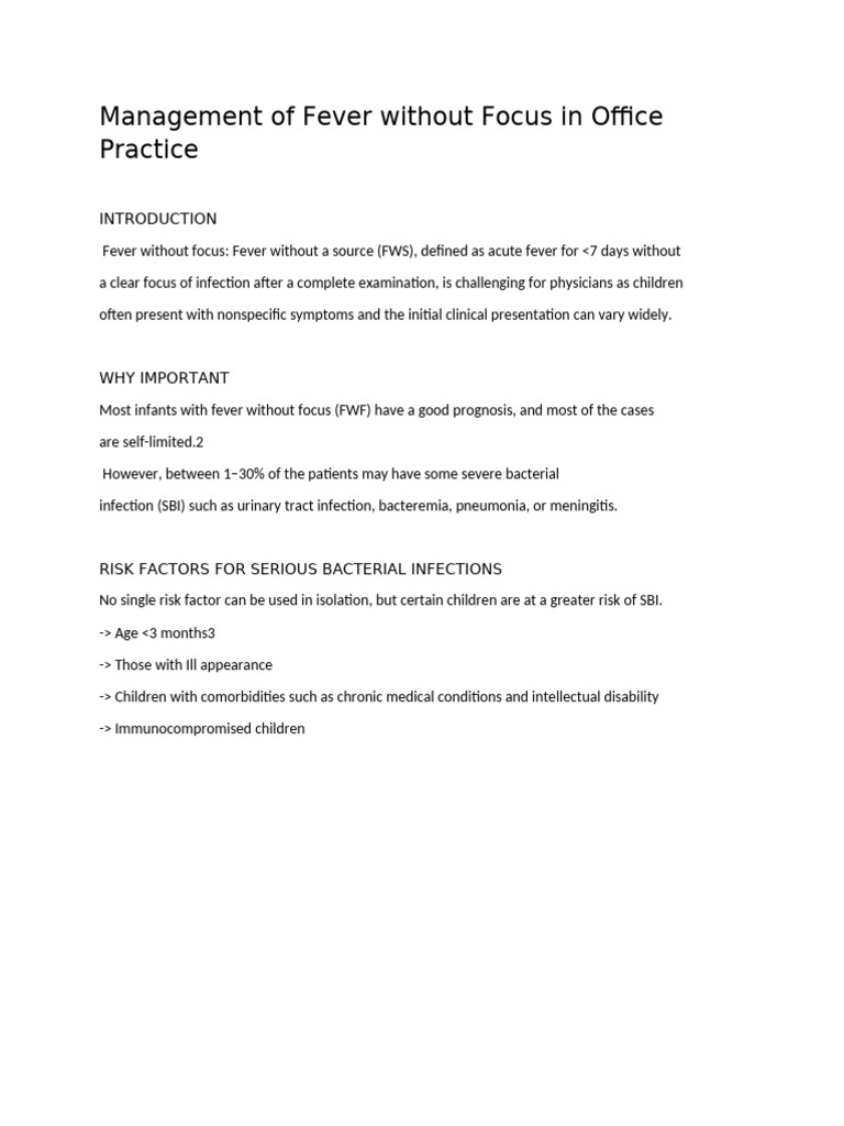 Managing Fever Without Focus in Children | PDF | Fever | Infection