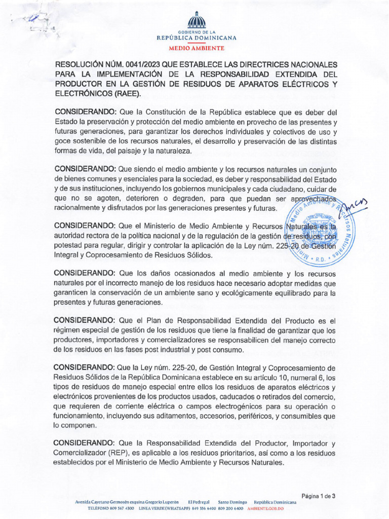 Res. No 0041-2023 Que Establece Las Directrices Raee | PDF