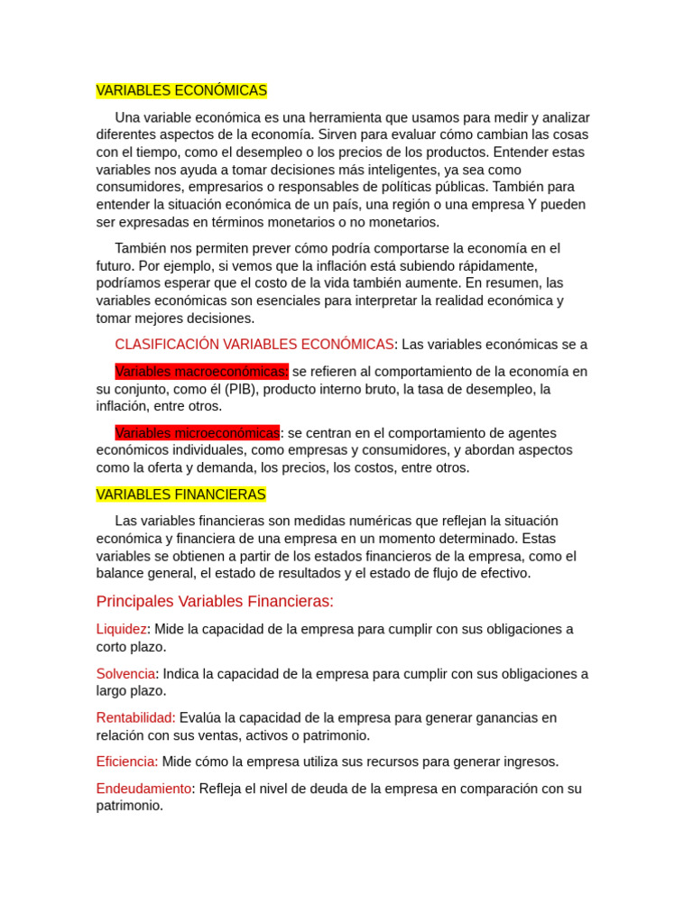Variables Económicas y Financieras | PDF | Inflación | Business