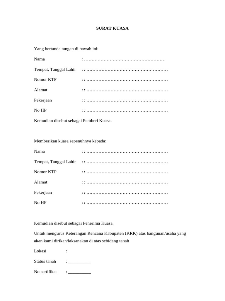 Surat Kuasa Pengurusan KRK | PDF