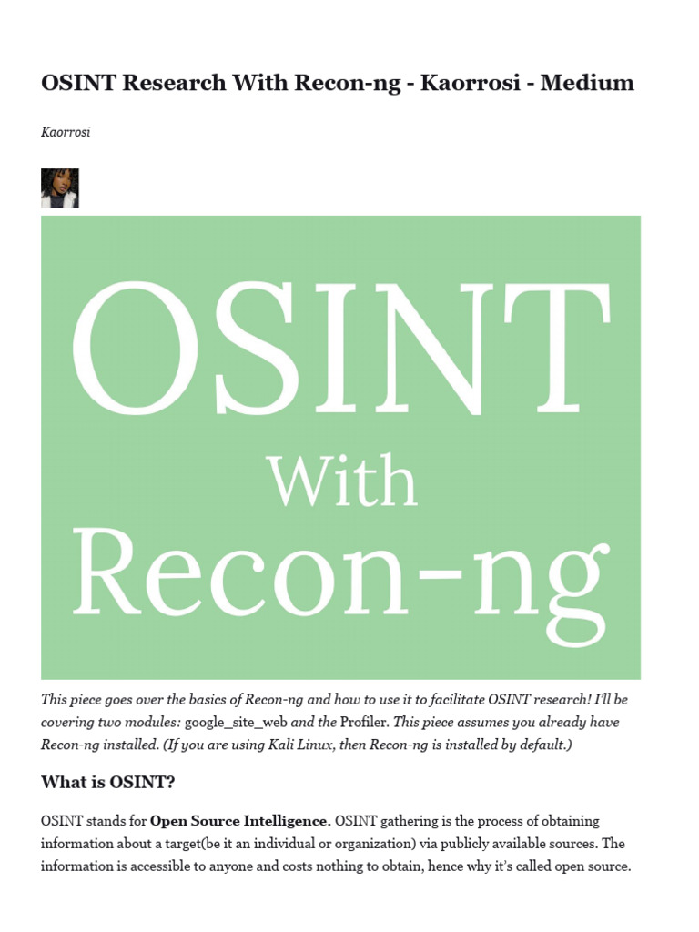OSINT Research With Recon-Ng | PDF | Databases | World Wide Web