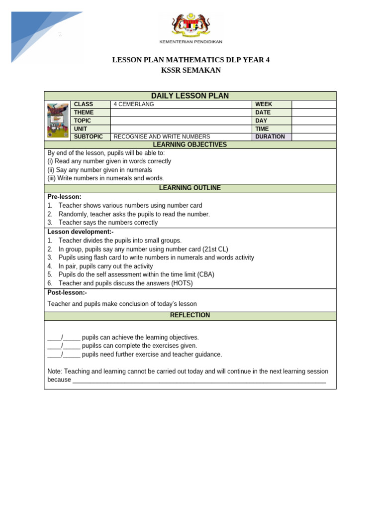 Rph Mt Dlp Thn 4 New (Unit 1) | PDF | Lesson Plan | Teachers