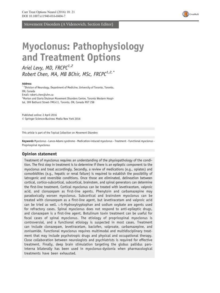 Myoclonus: Causes and Treatment Options | PDF | Epilepsy | Clinical ...
