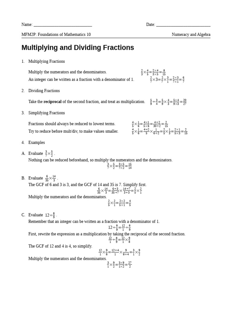 Multiplying & Dividing Fractions Guide | PDF | Multiplication | Number ...