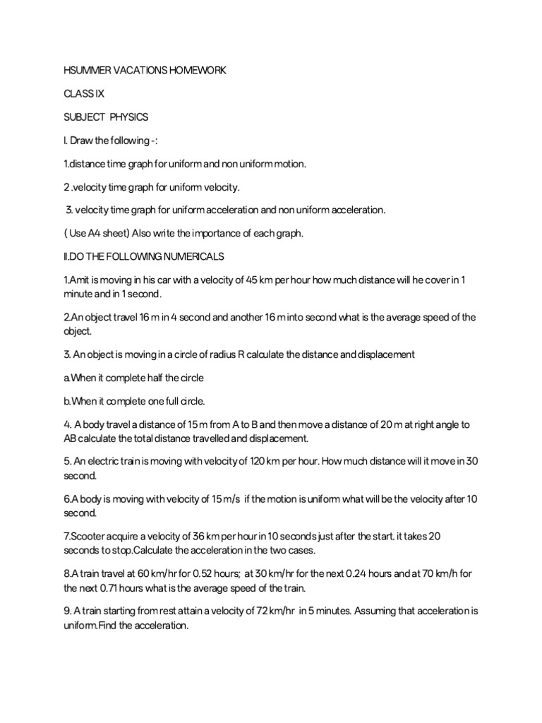 Class IX Physics Summer Homework Guide | PDF