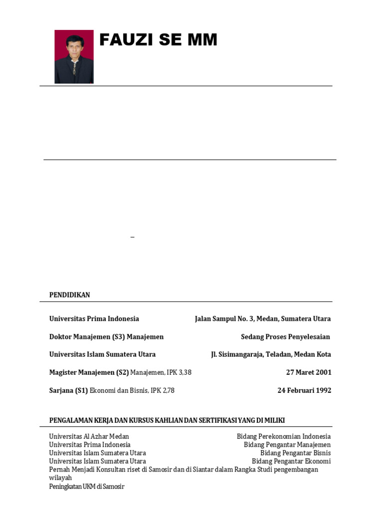 Profil Profesional Fauzi SE MM | PDF