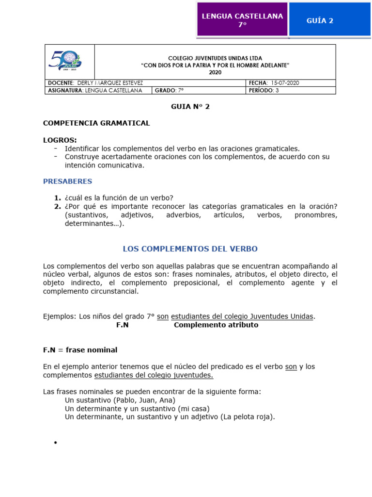 Complemento Del Verbo | PDF | Verbo | Asunto (gramática)