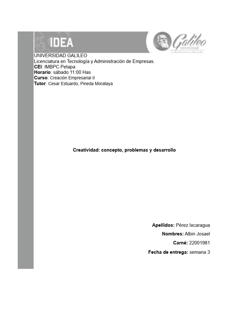 Tarea 2 Creacion Empresarial 2 | PDF | Iniciativa empresarial | Creatividad