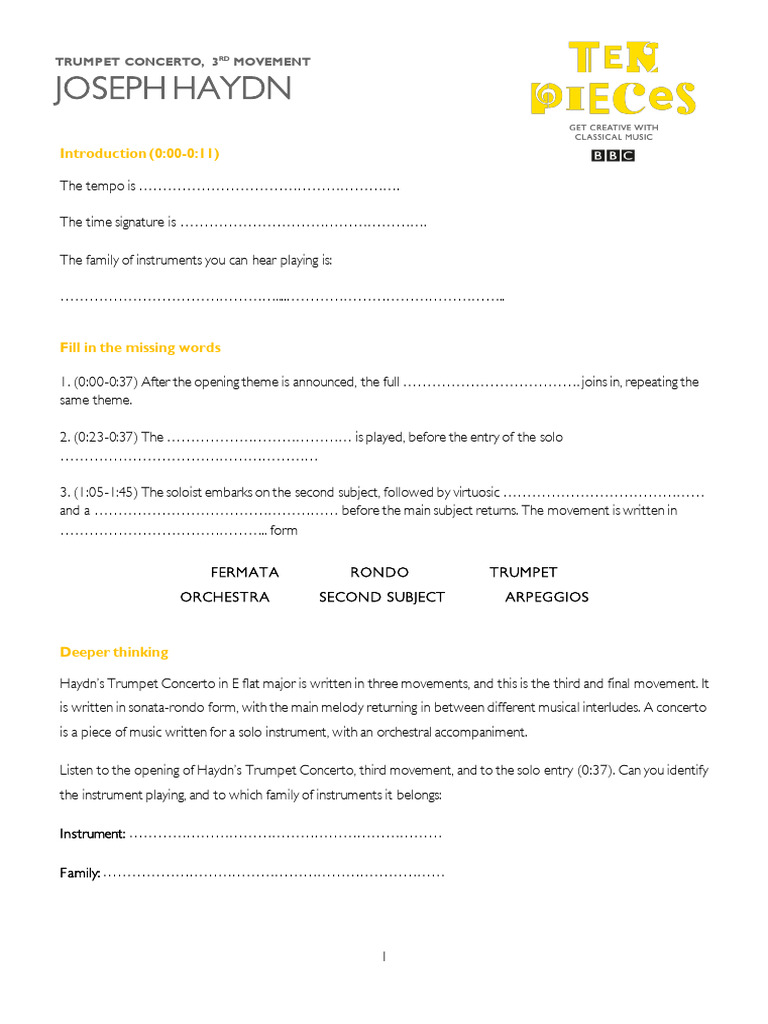 Trumpet Concerto Listening Lesson | PDF | Concerto | Orchestras