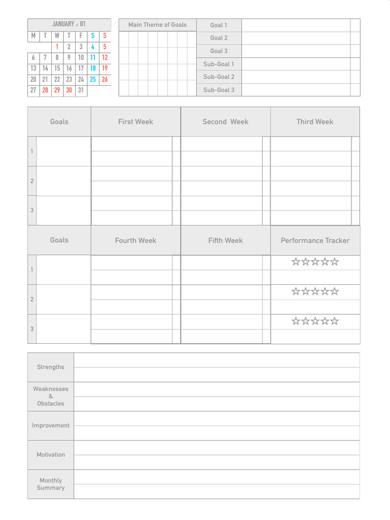 Monthly Goals Performance Tracker | PDF