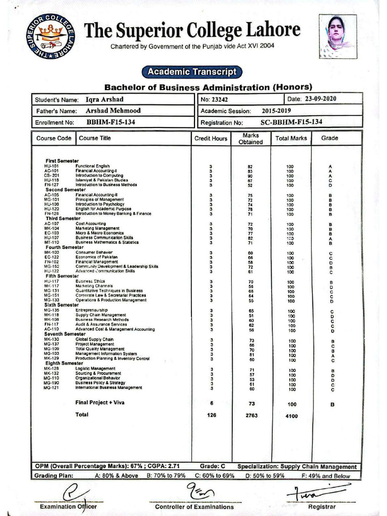 Transcript Front | PDF