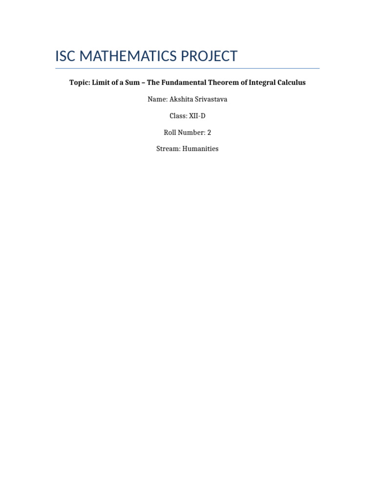 Final Maths Project Limit of A Sum | PDF | Integral | Calculus