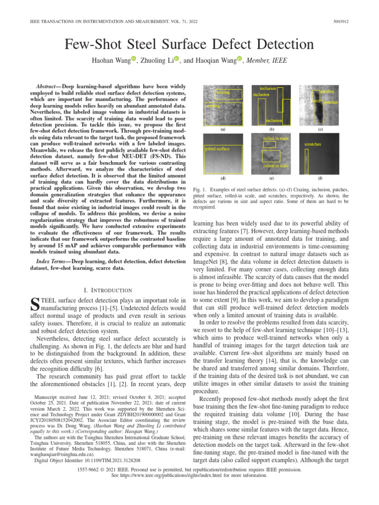 Few-Shot Steel Surface Defect Detection | PDF | Deep Learning | Normal ...