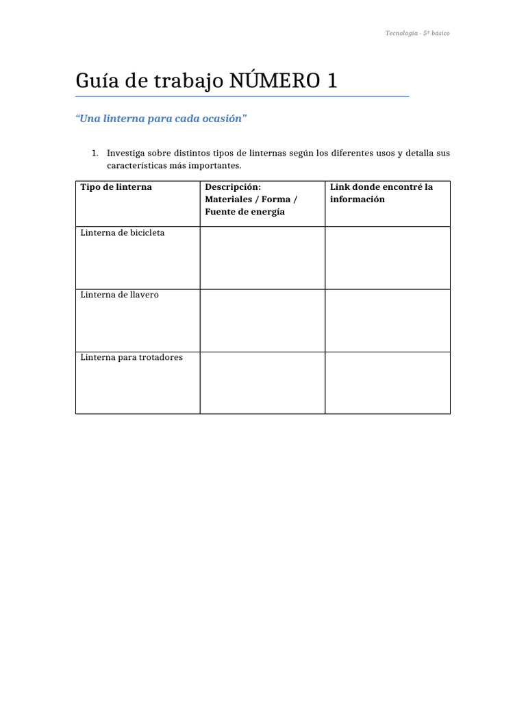 Guia 1 Unidad 3 Linterna | PDF