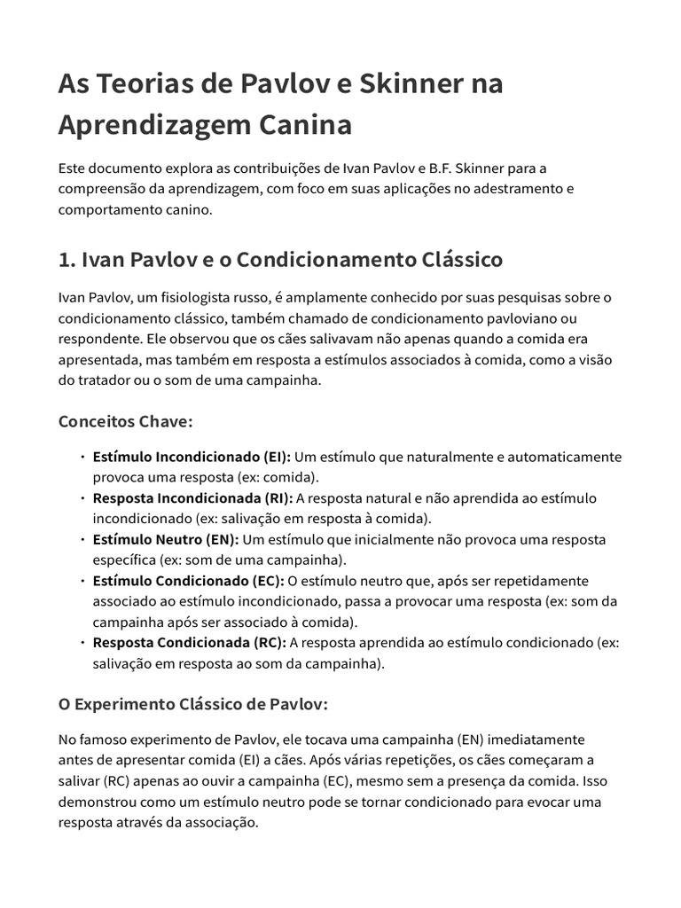 Teorias de Pavlov e Skinner no Adestramento Canino | PDF ...