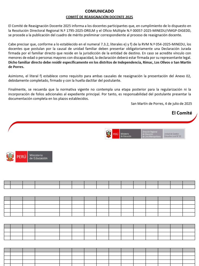 CMP Reasignacion Docente 2025 | PDF