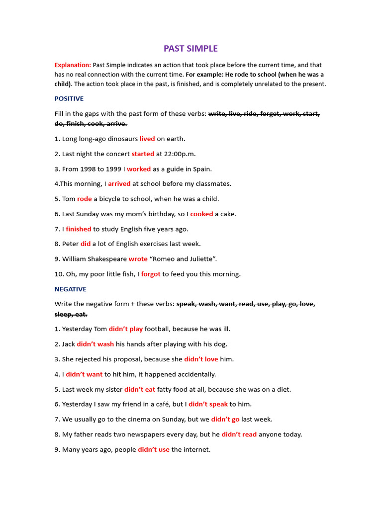 Simple Past Exercises - Pasado Simple Ejercicios | PDF