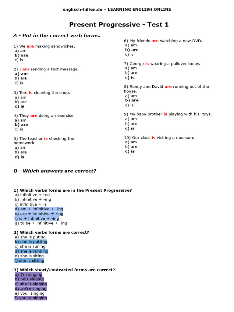 PRESENT PROGRESSIVE - Presente Continuo | PDF | English Language ...